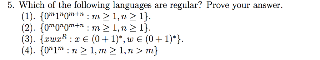 Solved 5. Which of the following languages are regular? | Chegg.com