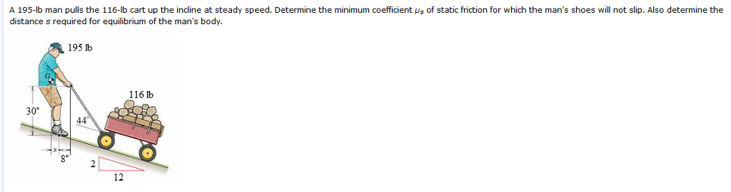 Solved A 195-lb man pulls the 116-lb cart up the incline at | Chegg.com