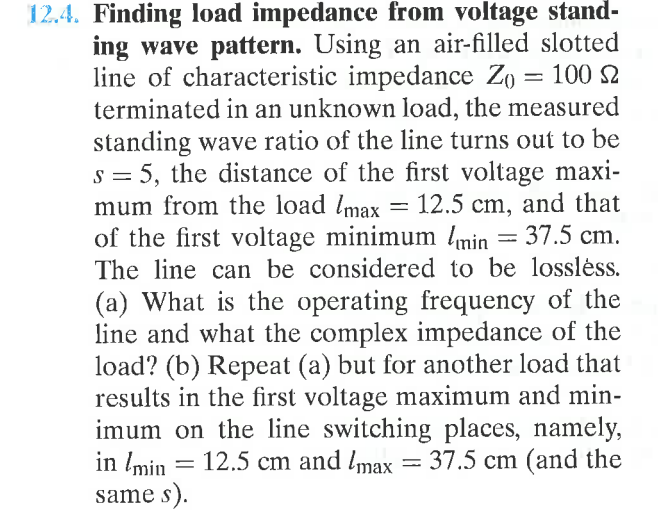 Solved 12.4. Finding load impedance from voltage stand- ing | Chegg.com