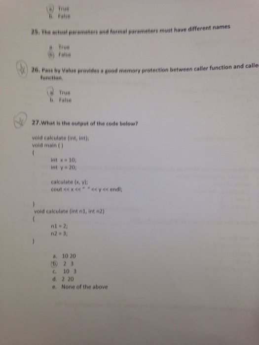 Solved The actual parameters and formal parameters and | Chegg.com