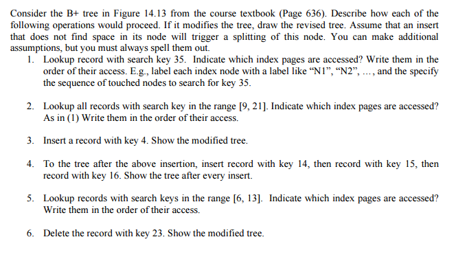 Solved Consider the B+ tree in Figure 14.13 from the course | Chegg.com