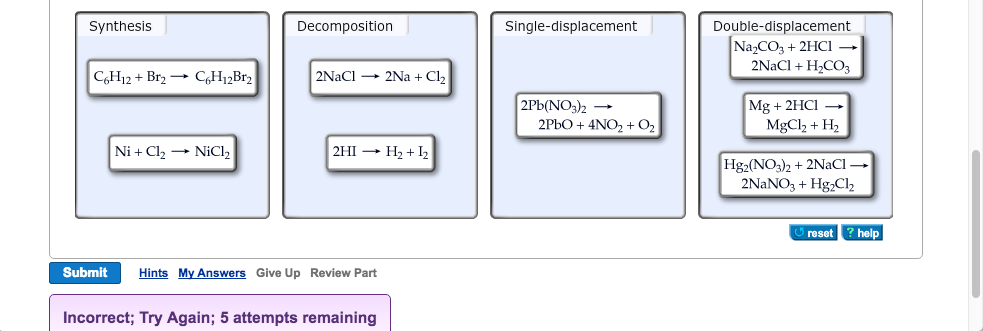 Solved Synthesis Decomposition Single-displacement | Chegg.com