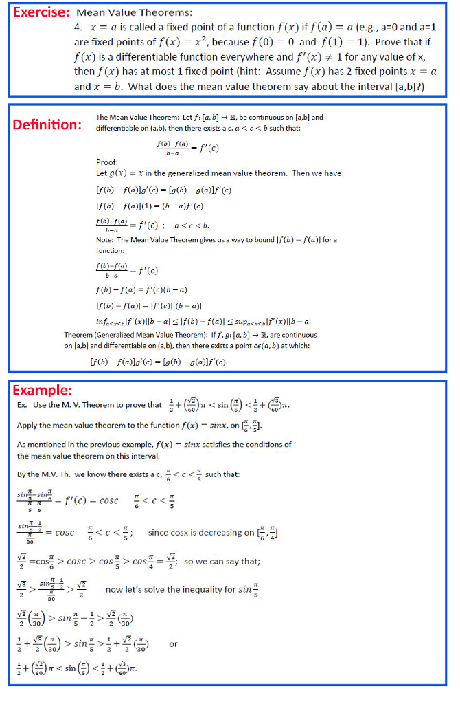 Solved ExerciSe: Mean Value Theorems: 4, x = a is called a | Chegg.com