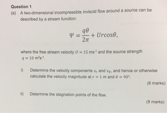 Solved A two dimensional incompressible inviscid flow around | Chegg.com