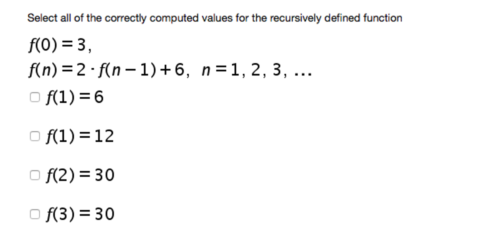 Solved Select all of the correctly computed values for the | Chegg.com