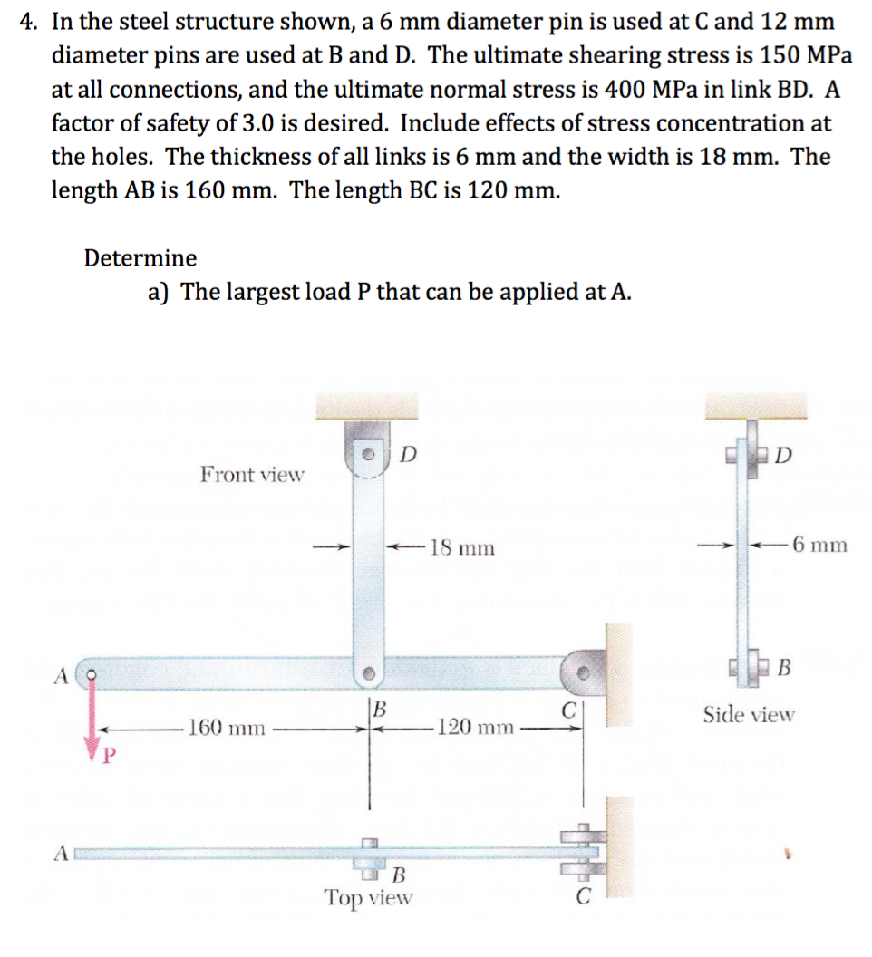 Solved In The Steel Structure Shown A 6 Mm Diameter Pin Is Chegg