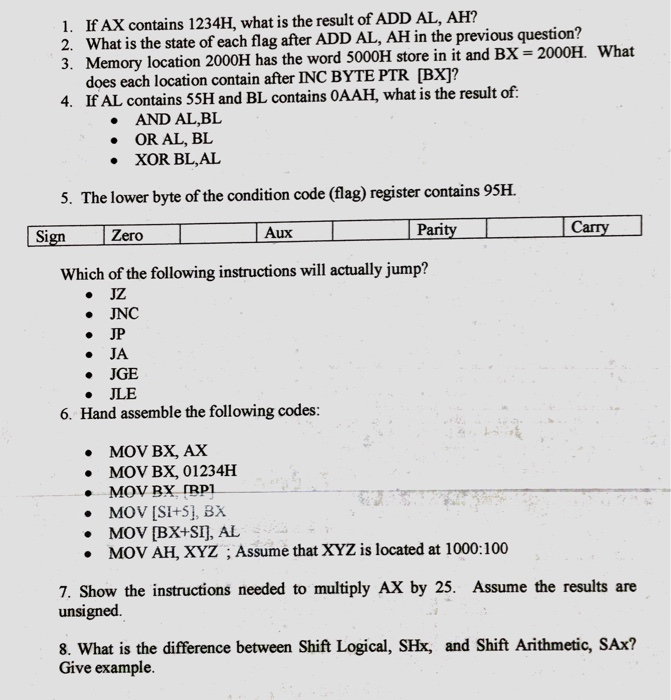 Solved If AX contains 1234H, what is the result of ADD AL, | Chegg.com
