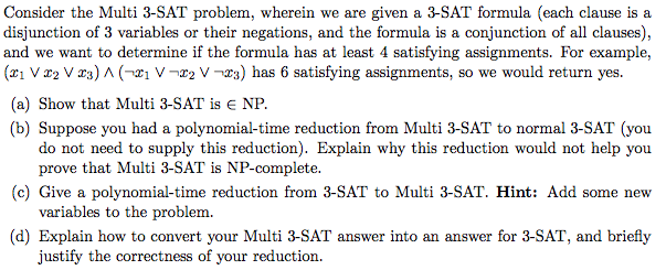 Consider the Multi 3-SAT problem, wherein we are | Chegg.com