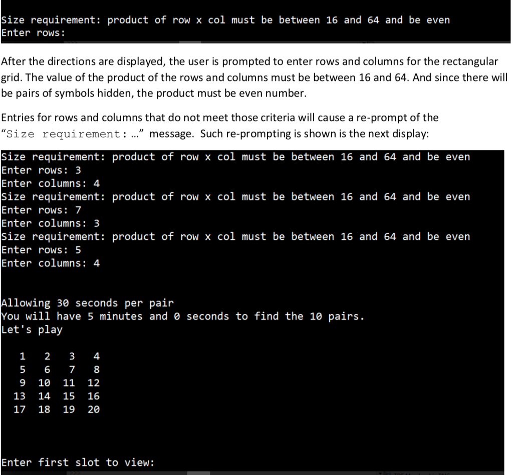 Implementing a match game. In c++ Pairs of symbols | Chegg.com