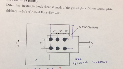Solved (0 points) Determine the design block shear strength | Chegg.com