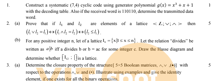 Solved Construct a systematic (7,4) cyclic code using | Chegg.com