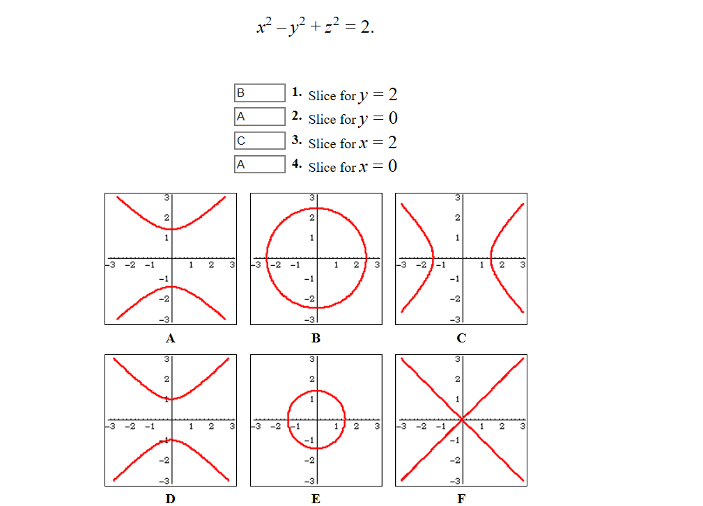 Solved x^2 - y^2 + z^2 = 2. Slice for y = 2 Slice for y = | Chegg.com