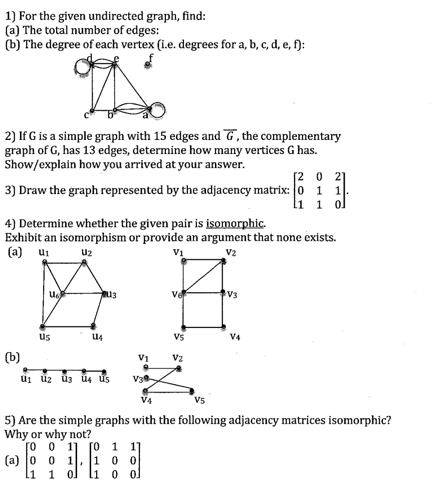 1 For The Given Undirected Graph Find A The
