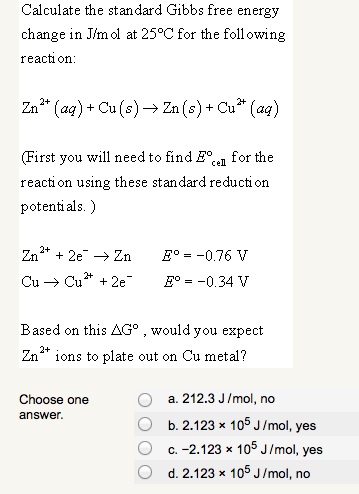 Solved Calculate the standard Gibbs free energy change in | Chegg.com