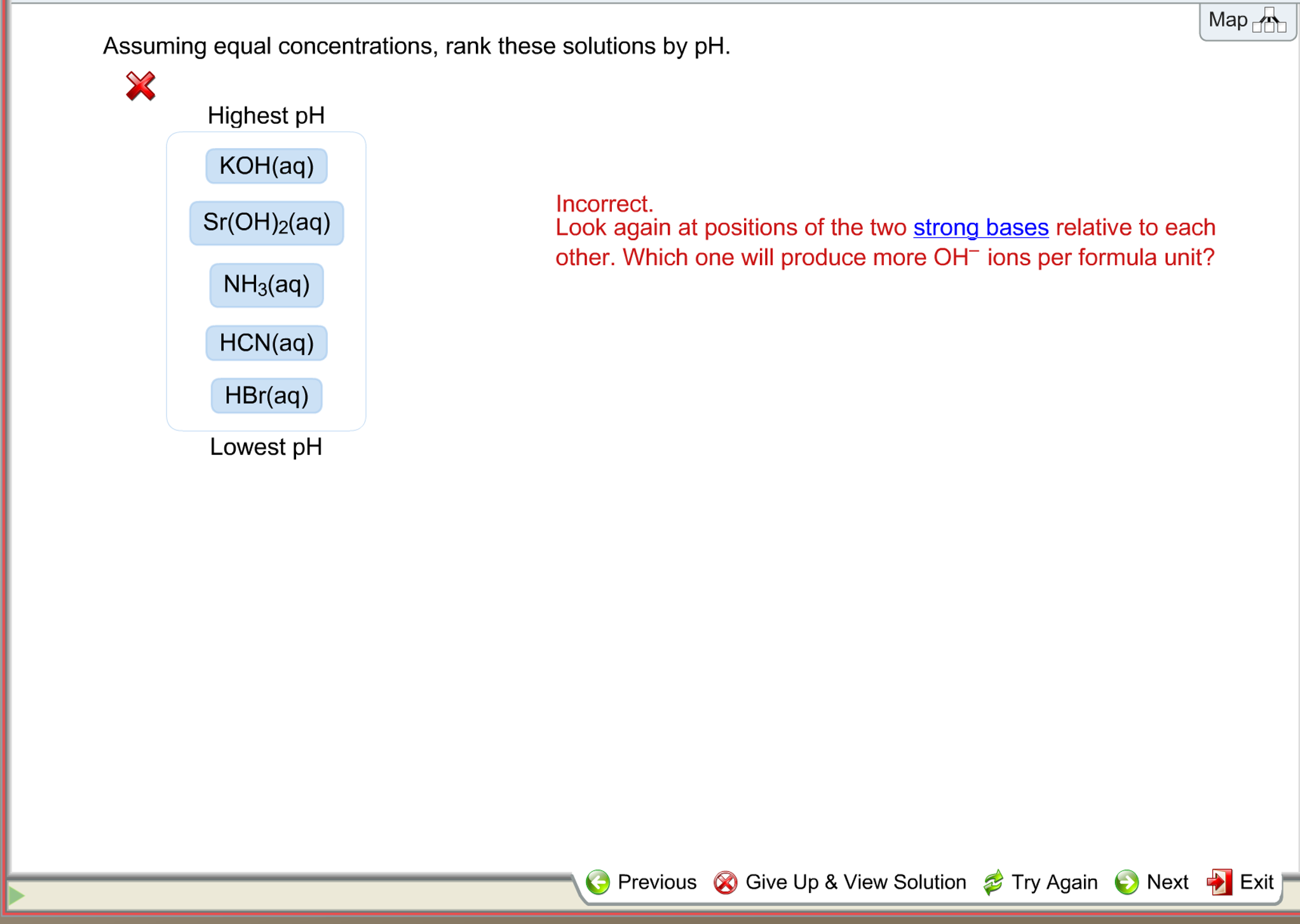 Solved Assuming equal concentrations, rank these solutions | Chegg.com