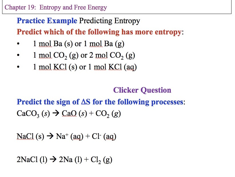 Solved Predicting Entropy Predict which of the following | Chegg.com