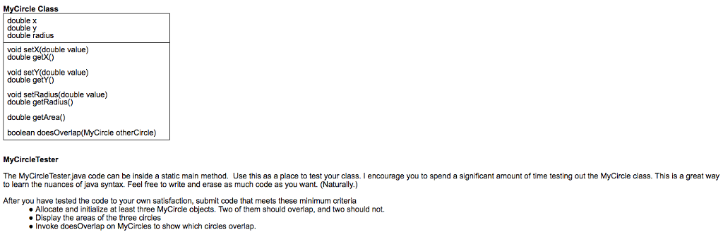 Solved MyCircle Class double x double y double radius void | Chegg.com