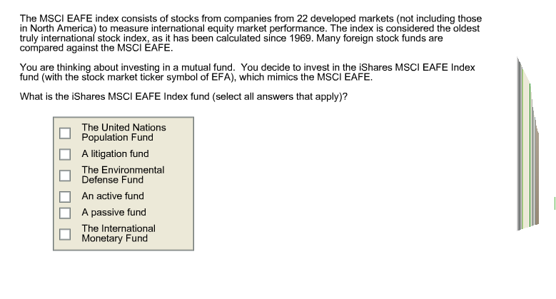 Solved The MSCI EAFE index consists of stocks from companies | Chegg.com