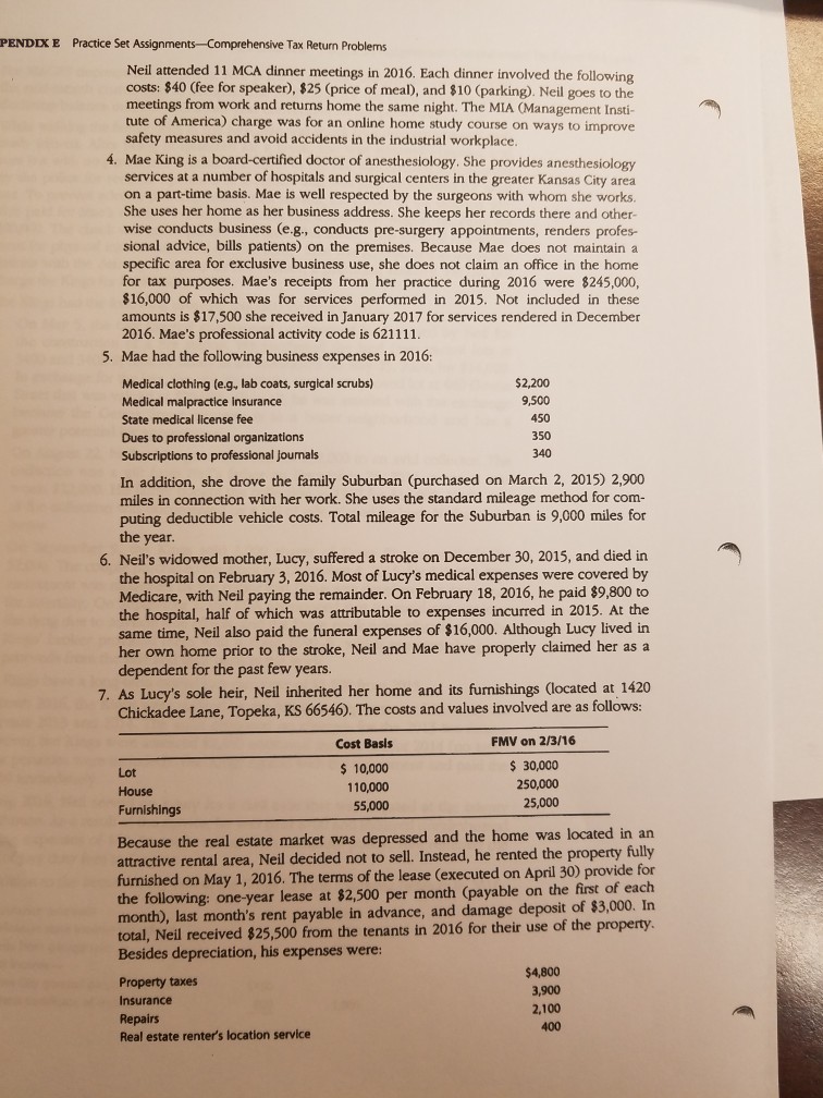 APPENDIX E Practice Set Assignments-Comprehensive Tax | Chegg.com