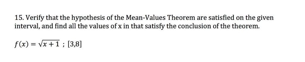 Solved Verify that the hypothesis of the Mean-Values Theorem | Chegg.com