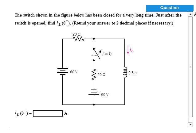 Solved The switch shown in the figure below has been closed | Chegg.com