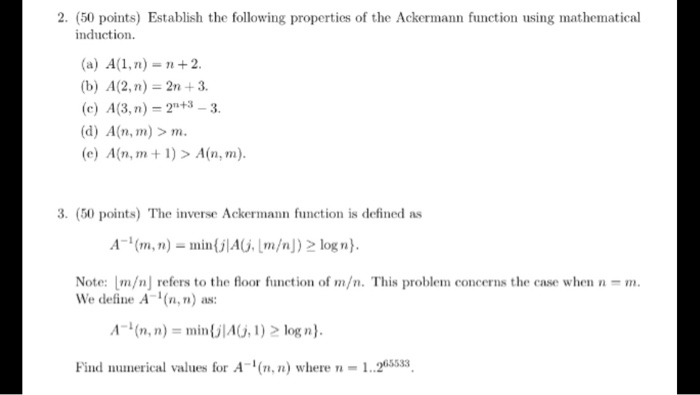 Solved Establish the following properties of the Ackermann | Chegg.com