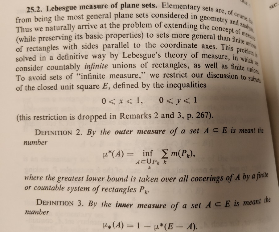 Solved 25.2. Lebesgue measure of plane sets. Elementary | Chegg.com