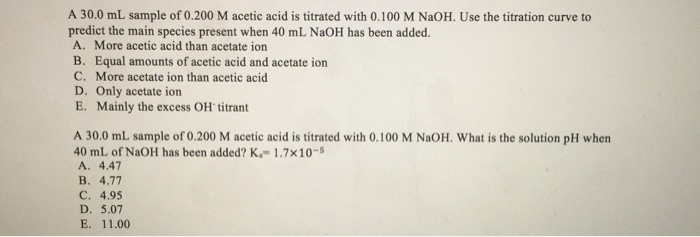 Solved A 30.0 mL sample of 0.200 M acetic acid is titrated | Chegg.com