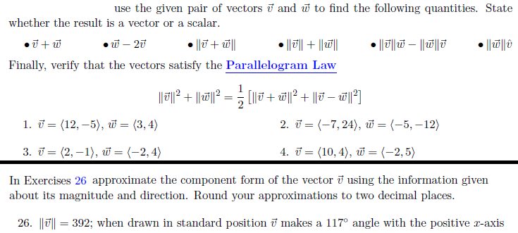 Solved Use the given pair of vectors v and w to find the | Chegg.com