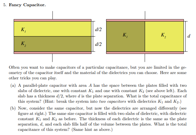 Solved 5. Fancy Capacitor. d/2 d/2 Often you want to make | Chegg.com