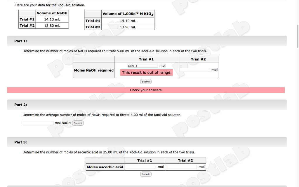 Solved Here are your data for the Kool-Aid solution. Volume | Chegg.com