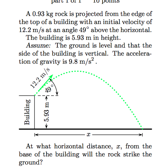 Solved A 0.93 kg rock is projected from the edge of the top | Chegg.com