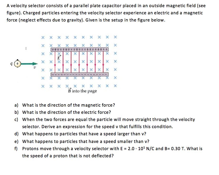 Solved A velocity selector consists of a parallel plate | Chegg.com