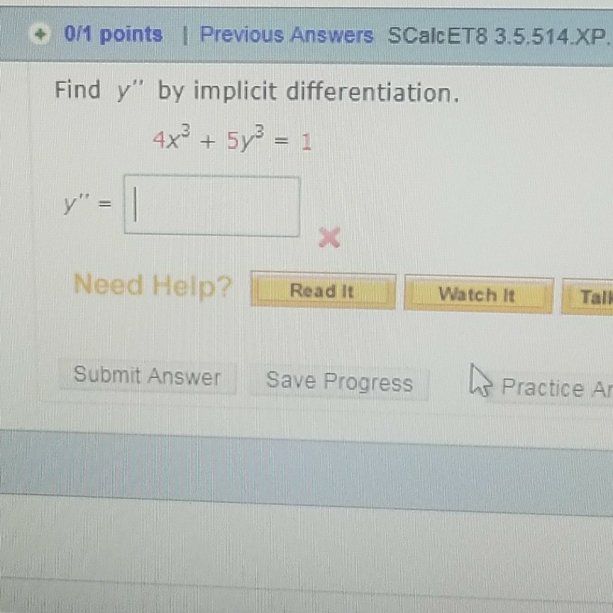 Solved 0/1 points 1 Previous Answers SCalcET8 3.5.514.XP. | Chegg.com