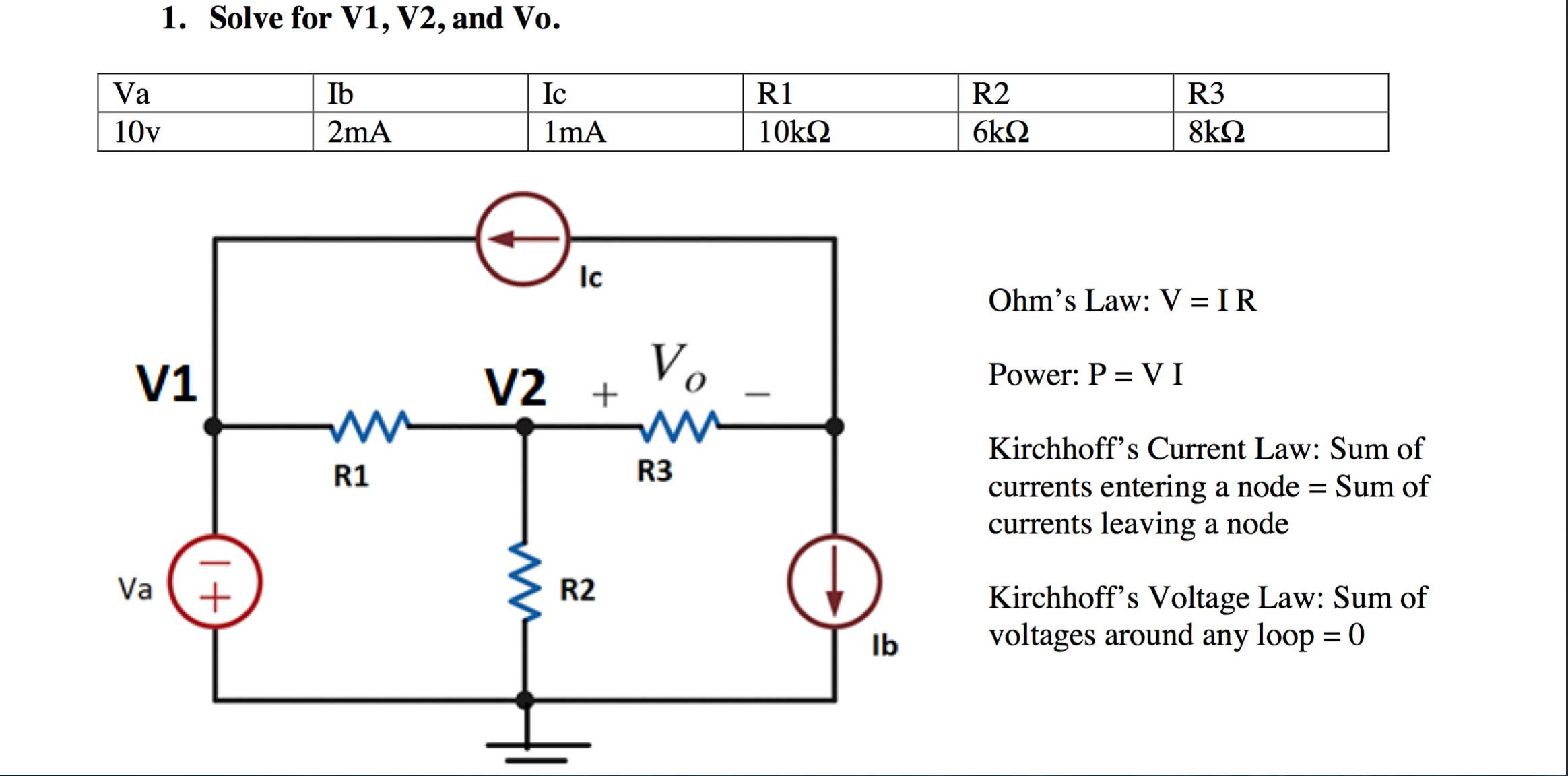 Solved 1.Solve for V1, V2, and Vo. 1. Solve for V1, V2, and | Chegg.com Solved 1.Solve for V1, V2, and Vo. 1. Solve for V1, V2, and | Chegg.com
