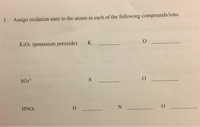 Solved Assign oxidation state to the atoms in each of the | Chegg.com