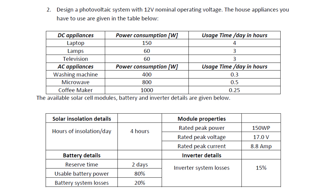Solved Design a photovoltaic system with 12 V nominal | Chegg.com