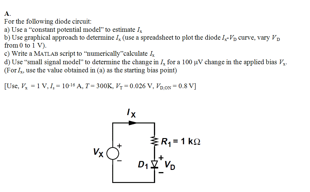 Solved A. For the following diode circuit: a) Use a | Chegg.com