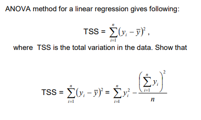 Solved ANOVA method for a linear regression gives following: | Chegg.com
