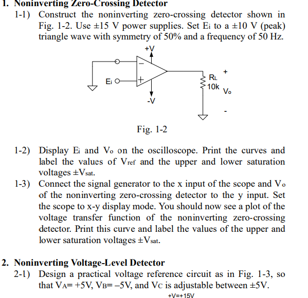 Solved I. Noninverting Zero-Crossing Detector 1-1) Construct | Chegg.com