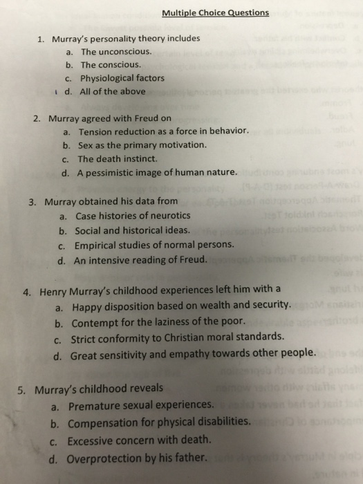 1. Murray's personality theory includes a. The | Chegg.com