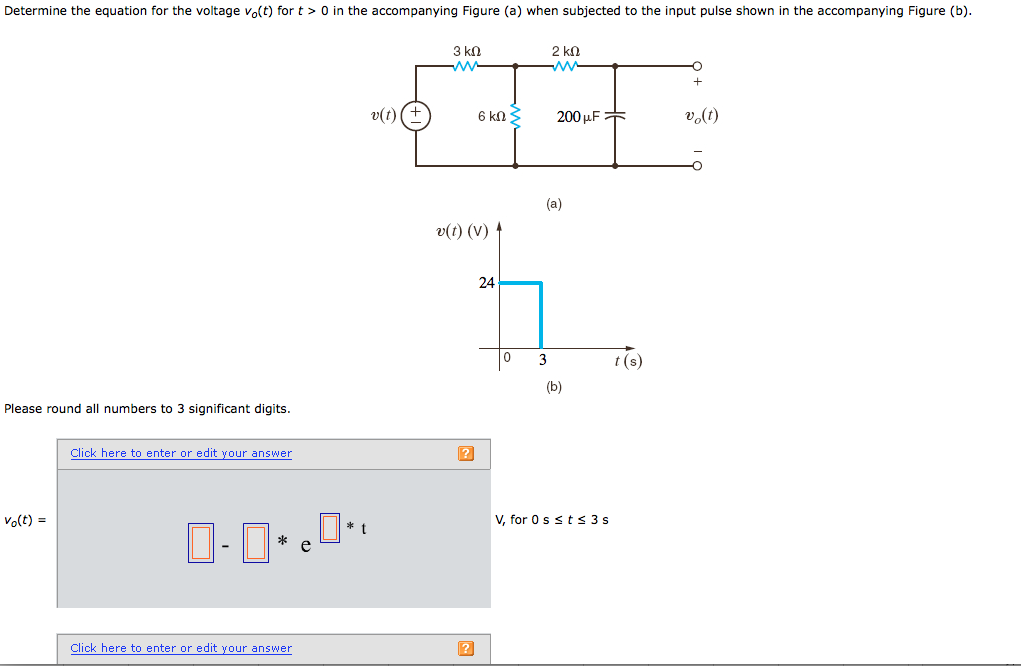 Solved Determine the equation for the voltage vo(t) for t 0 | Chegg.com