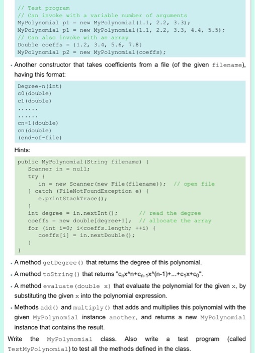 Solved 1.7 Exercise: The MyPolynomial Class A class called | Chegg.com