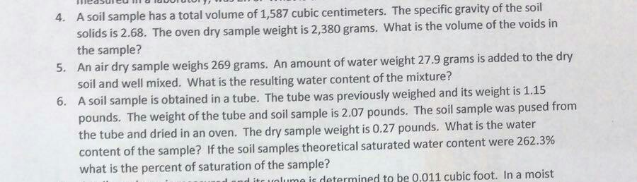 Solved A soil sample has a total volume of 1,587 cubic | Chegg.com