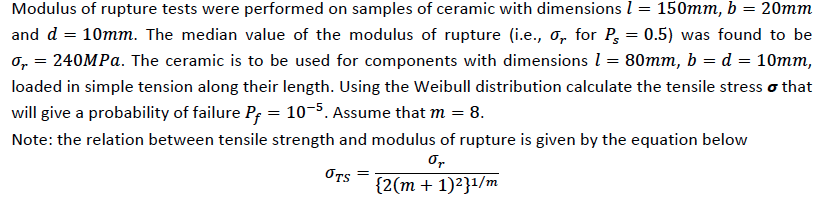 Solved Modulus of rupture tests were performed on samples of | Chegg.com