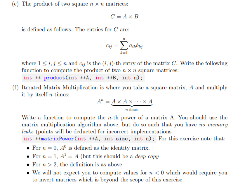 Solved 2. Matrices In this exercise you will write several | Chegg.com
