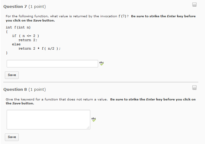Solved Question 7 (1 point) For the following function, what | Chegg.com