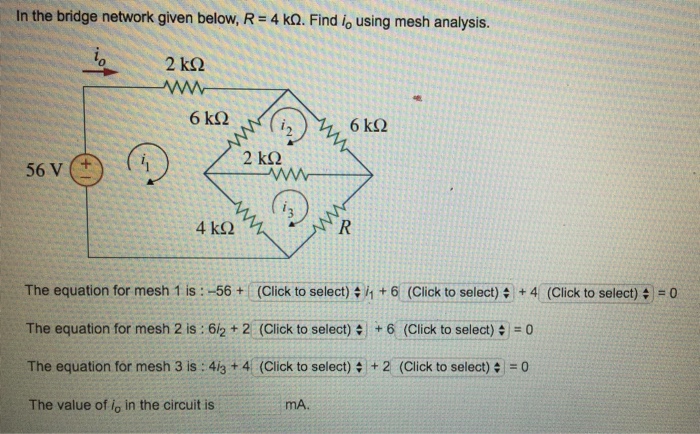 Solved In the bridge network given below, R = 4 k Ohm. Find | Chegg.com