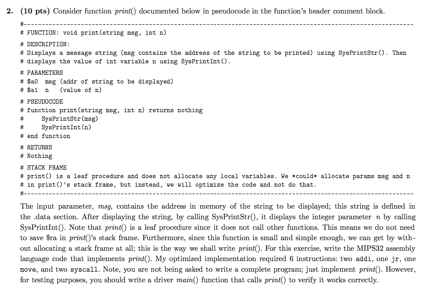 Solved Consider function print()documented below in | Chegg.com