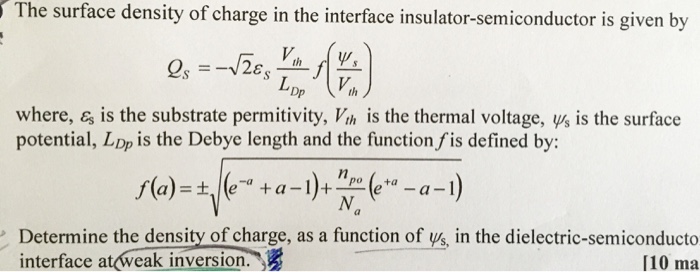 The surface density of charge in the interface | Chegg.com